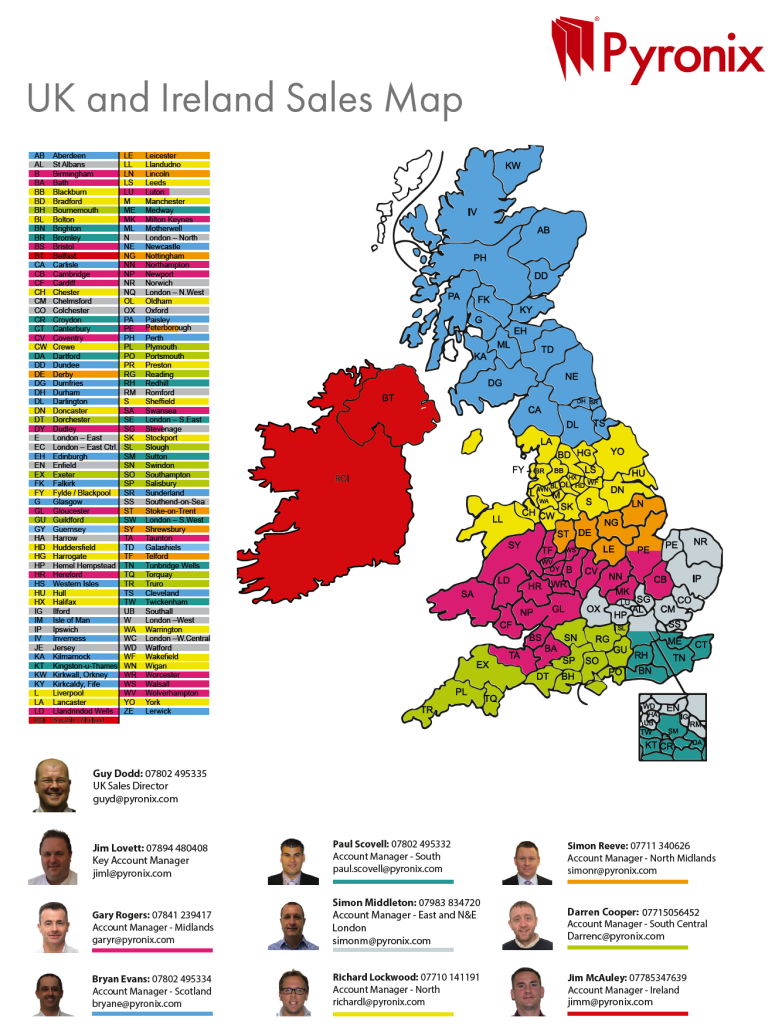 Account Managers Map | Pyronix UK & ROI